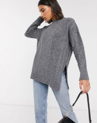 Stradivarius - Stradivarius - Pull style tunique en maille torsadée - Gris | ASOS