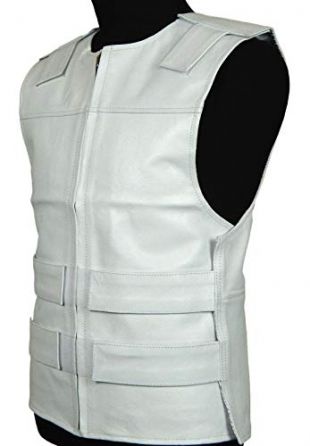 pwvests - White Leather - Bulletproof Style Motorcycle Vest