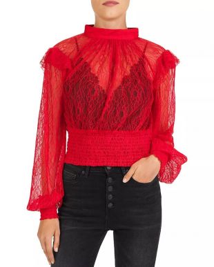 The Kooples - Diamond Lace Smocked Top