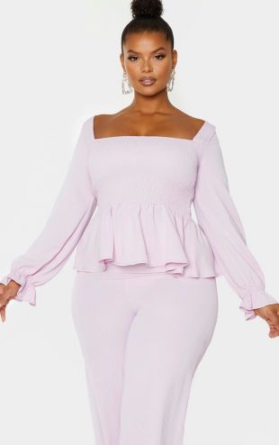 Pretty Little Thing - Plus Lilac Shirred Frill Detail Top