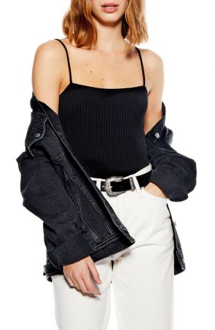 Topshop - Black Ribbed Square Neck Top