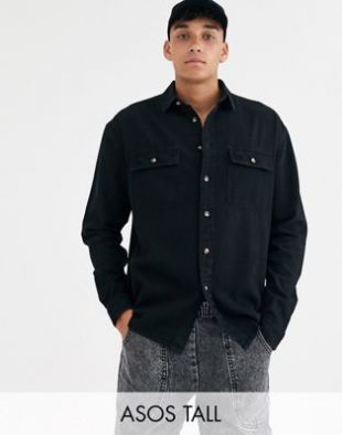 Asos - oversized organic denim shirt with double pockets in black | ASOS