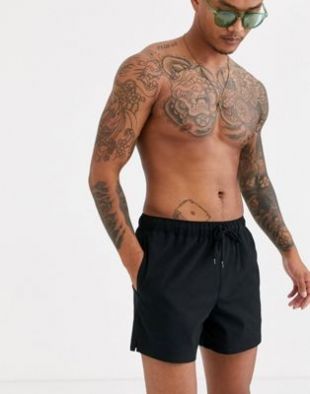 Asos - ASOS DESIGN swim shorts in black seersucker short length | ASOS
