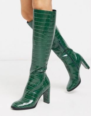 ASOS DESIGN - ASOS DESIGN Cooper knee high boots in green croc