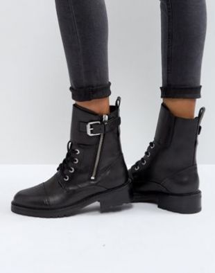 Allsaints - Black Daria Bik­er Boot With Strap