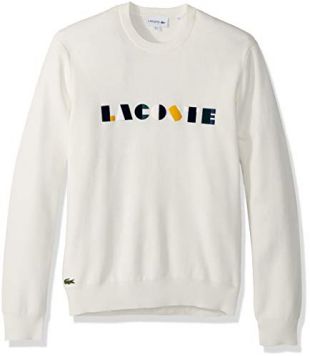 Lacoste - Lacoste Men's Long Sleeve Letter Block Graphic Sweater, Flour ...