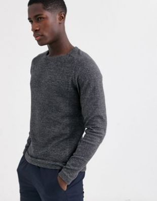 Asos - Selected Homme crew neck textured sweater in gray | ASOS