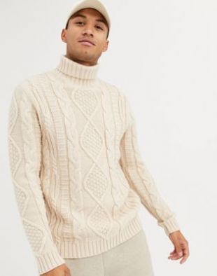 Asos - ASOS DESIGN - Pull col roulé en maille torsadée épaisse - Avoine | ASOS