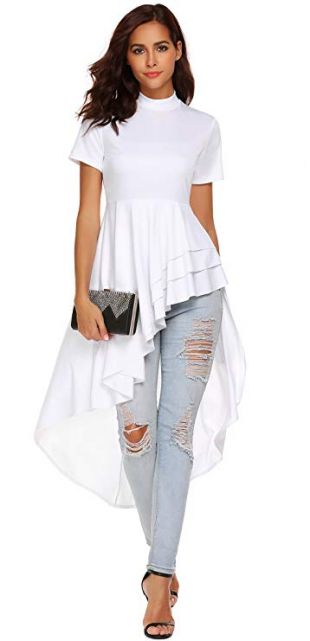 SimpleFun - SimpleFun Womens Ruffle High Low Asymmetrical Short Sleeve ...