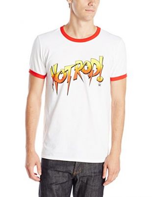 wwe - WWE Men's Hot Rod Ringer Logo T-Shirt, White/Red, Small