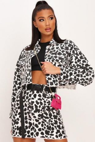 I Saw It First - White Leopard Print Cropped Denim Jacket