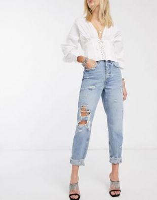 River Island - Ripped Knee Mom Jeans