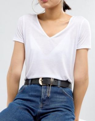 ASOS DESIGN - Leather Belt With Chain Detail