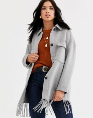 Mango - Fringe Hem Pocket Detail Jacket