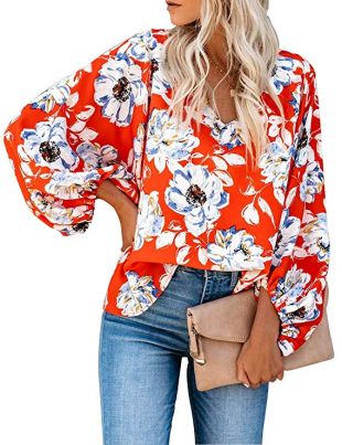 rainlin - Red Flo­ral Top