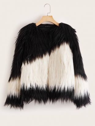 Shein - Two Tone Faux Fur Coat