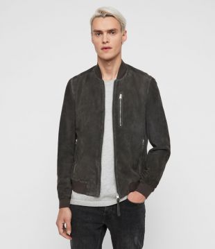 allsaint - Grey Suede Bomber Jacket