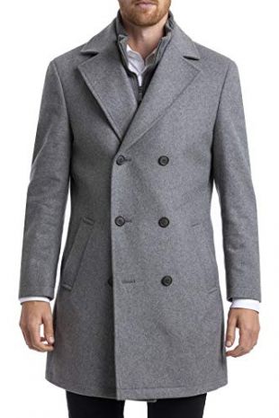 chaps - Chaps Men's Regular Classic Double-Breasted Coat, Light Grey, 42R