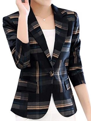 fubotevic - Navy Plaid Formal Blazer