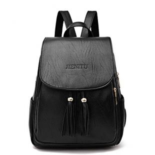 HGDR - HGDR Sac à Dos Cuir Noir Femme Fille Cartable Décontractée Sac à ...