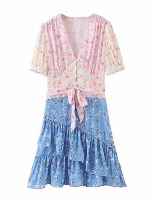 Goodnight Macaroon - 'Elida' Two-Tone Floral Mini Dress