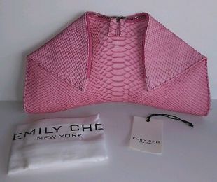 Emily Cho - Emily Cho Pink Python Embossed Leather Fold Over Clutch Handbag
