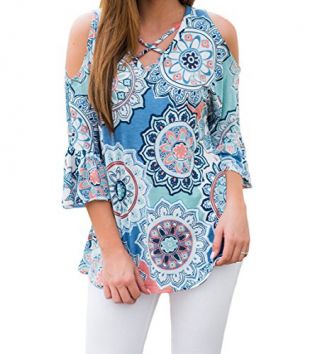 libaoge - Blue Cold-Shoul­der Top