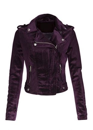 glam and gloria - s Purple Velvet Moto Biker Jacket