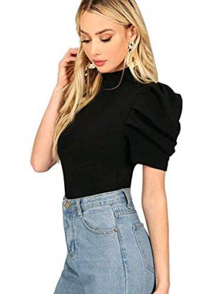 floerns - Black Puff Sleeve Top