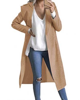 auxo - Women Trench Coat Long Sleeve Pea Coat Lapel Open Front Long ...