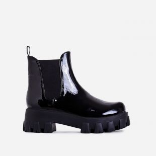 ego - Black Patent Easton Chunky Sole Ankle Chelsea Boot