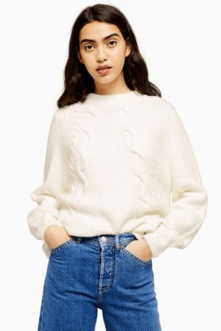 Topshop - White Super Soft Diagonal Cable Jumper