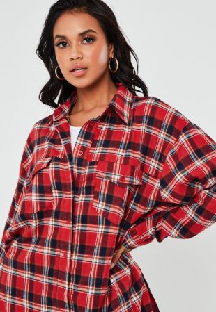 Missguided - Red Oversized Plaid Shirt