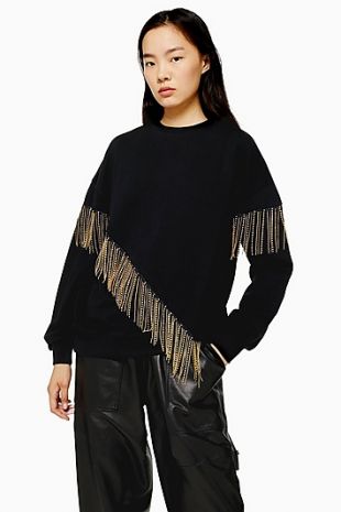 Topshop - Black Fringe Chain Sweatshirt