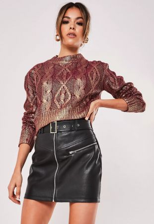 Missguided - Rose Gold Cable Knit Foil Cropped Sweater