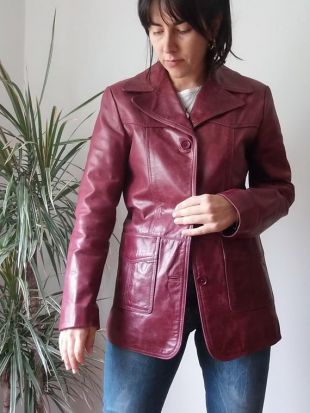 funation - Veste bordeaux en cuir vintage / blazer rouge foncé en cuir ...