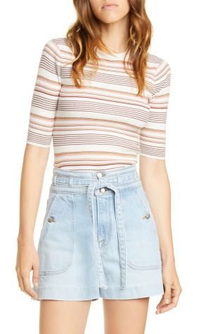 Frame - Stripe Ribbed Cotton & Wool Sweater