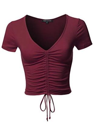 Made by Emma - Women's Causal Cute Sexy Solid Ruched Tie Front ...