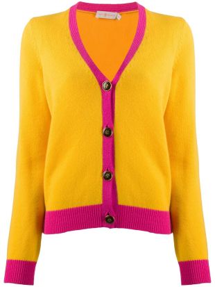 Tory Burch - Yellow Contrast-Trimmed Cashmere Cardigan For Women