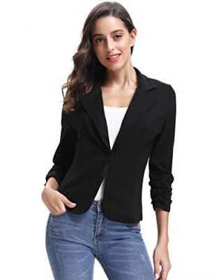 abollria - Women Blazer Casual Ruched 3/4 Sleeve Work Office ...