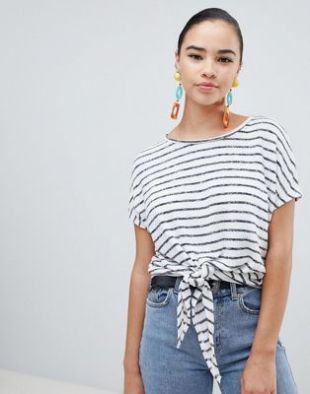 New Look - Stripe Tie Front Tee