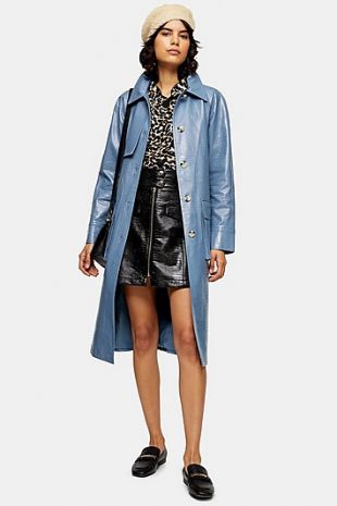 Topshop - Croc Vinyl Trench Coat Blue