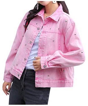 lifeshe - Women's Boyfriend Embroidered Rivet Pearl Pink Denim Jean ...