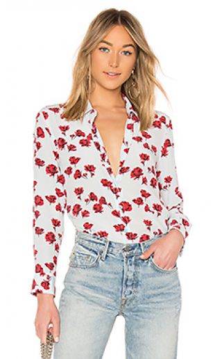Equipment - White & Red Poppy Print Blouse