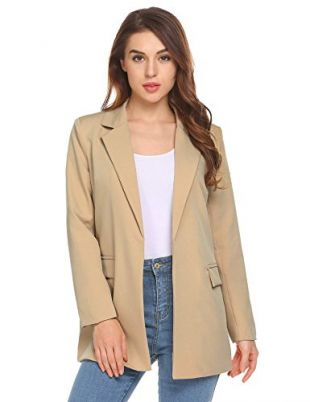 meaneor - Women Lapel Open Front Loose Fit Casual OL Blazer Jacket
