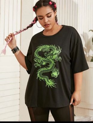 Shein - T-shirt imprimé dragon