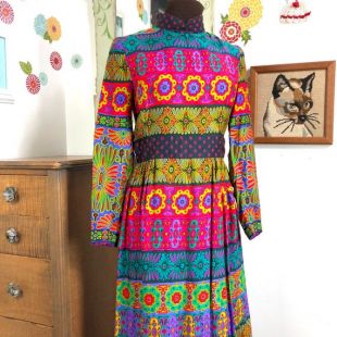 Alex Coleman - Robe Vintage Alex Coleman Maxi, 1960s Abstract Floral ...