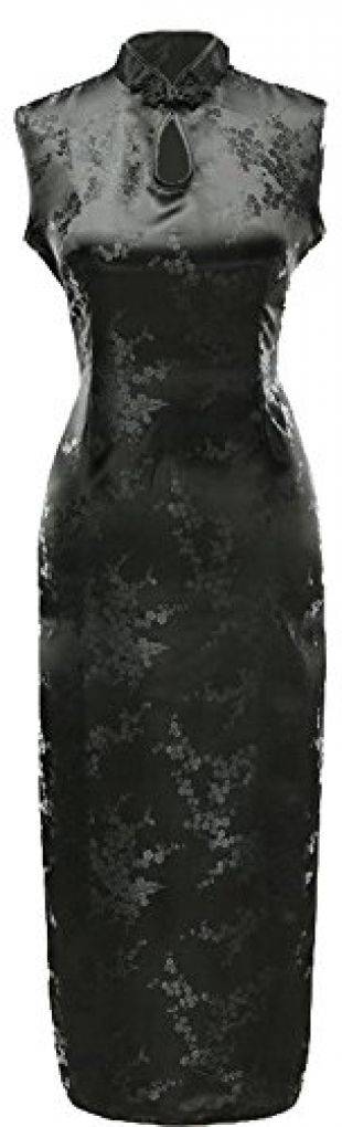 7fairy - 7Fairy Women's Sexy Black Keyhole Floral Long Chinese Dress ...