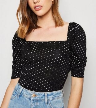 New Look - Black Polka Dot Puff Sleeve Top