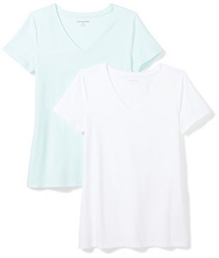 Amazon Essentials - Women's 2-Pack Classic-Fit Short-Sleeve V-Neck T-Shirt